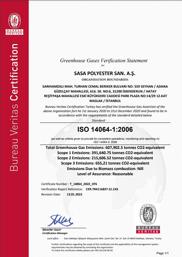 SASA Polyester Sanayi A.Ş. - SASA. ISO Certificates