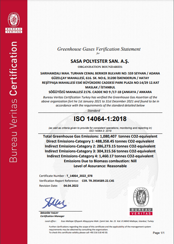 SASA Polyester Sanayi A.Ş. - SASA. ISO Certificates