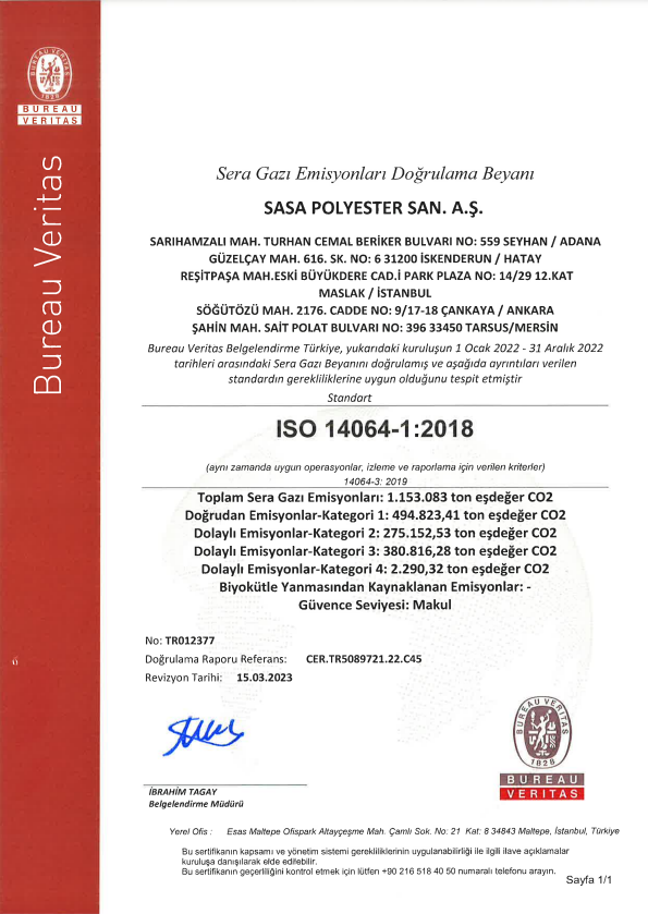 SASA Polyester Sanayi A.Ş. - SASA. Yönetim Sistemi Sertifikaları
