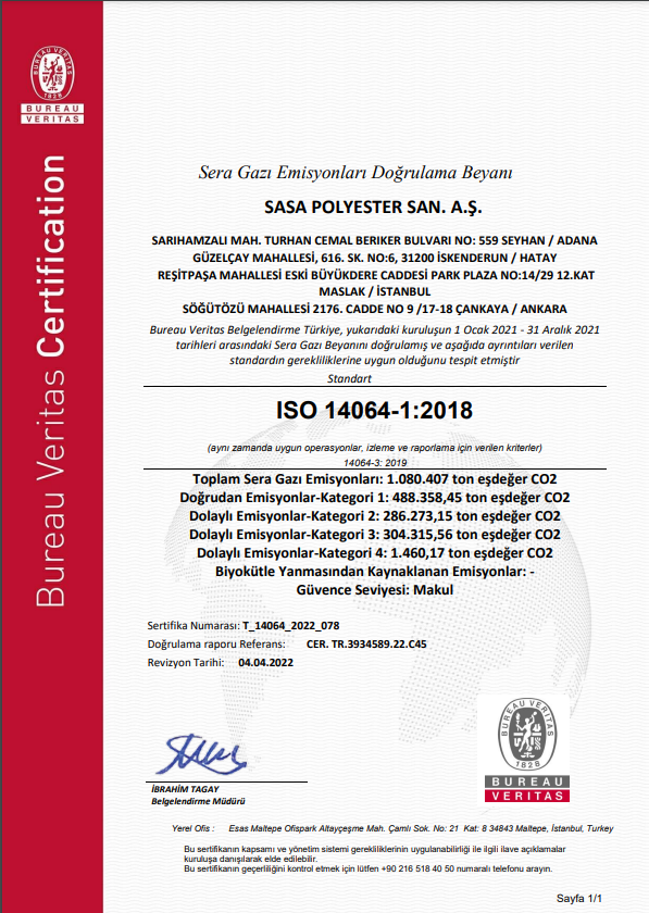 SASA Polyester Sanayi A.Ş. - SASA. Yönetim Sistemi Sertifikaları