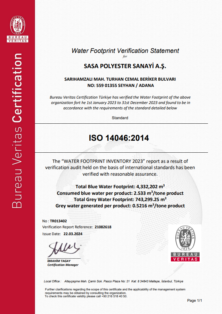 SASA Polyester Sanayi A.Ş. - SASA. ISO Certificates