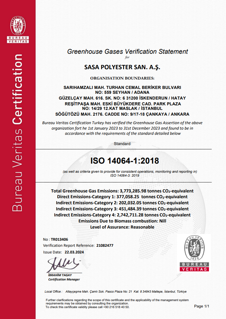SASA Polyester Sanayi A.Ş. - SASA. ISO Certificates